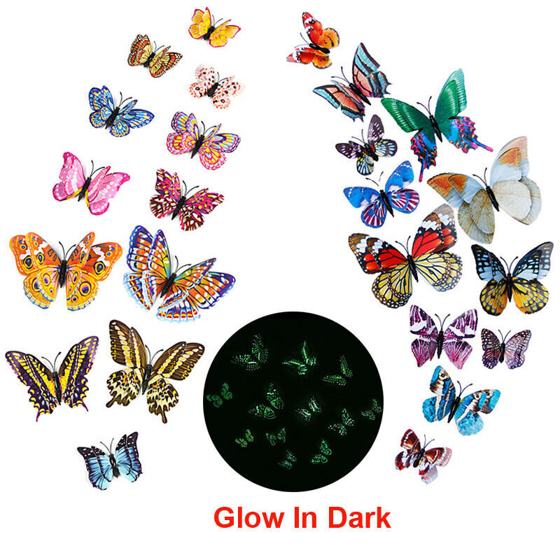 12pcs Butterfly Glow In Dark Magnet Fridge Wall Stickers Home ...