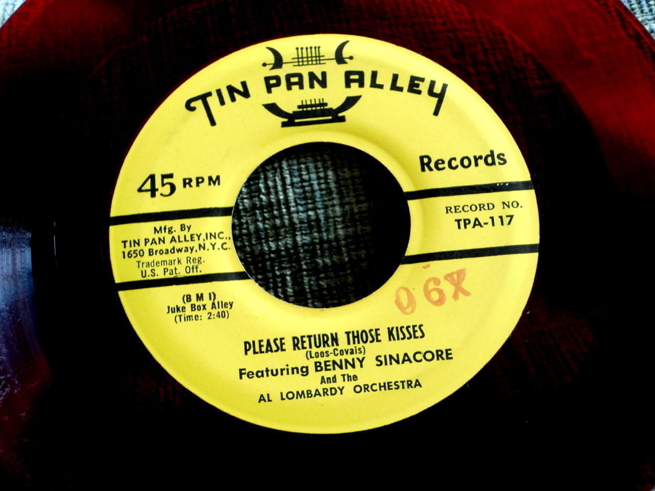 BENNY SINACORE~PLEASE RETURN THOSE KISSES~VG++~TIN PAN ALLEY~RED WAX ...