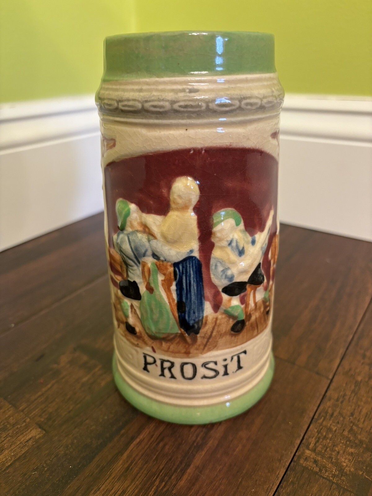 Prosit German Beer Stein real vintage porcelain beer mug handpainted ...