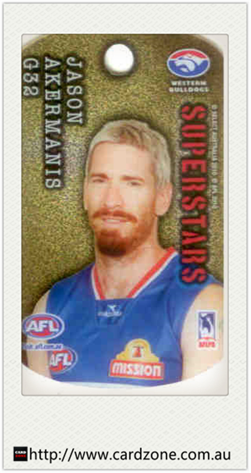 2010 Select AFL Stars Collectable Tags Gold Tag G32 Jason Akermanis (W ...