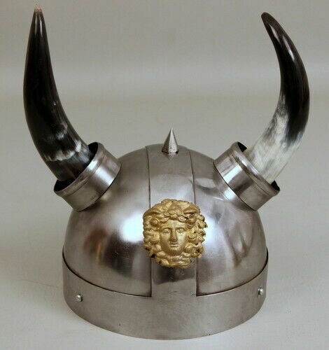 Viking Horn Helmet Medieval Armor Helmet with Horns LARP Cosplay Knight ...