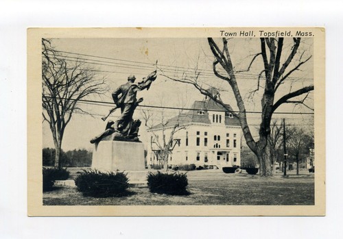 Topsfield MA Mass 1971 postcard, Town Hall, Civil War Statue, chatty ...