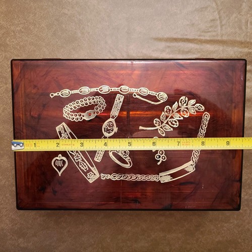 Vintage MCM Faux Tortoise Shell Plastic Jewelry Box w/ 7 Section Insert ...