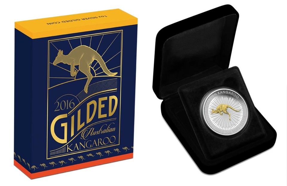 Australian First Gilded 2016 Kangaroo Proof Silver 1 oz Dollar $1 Coin ...