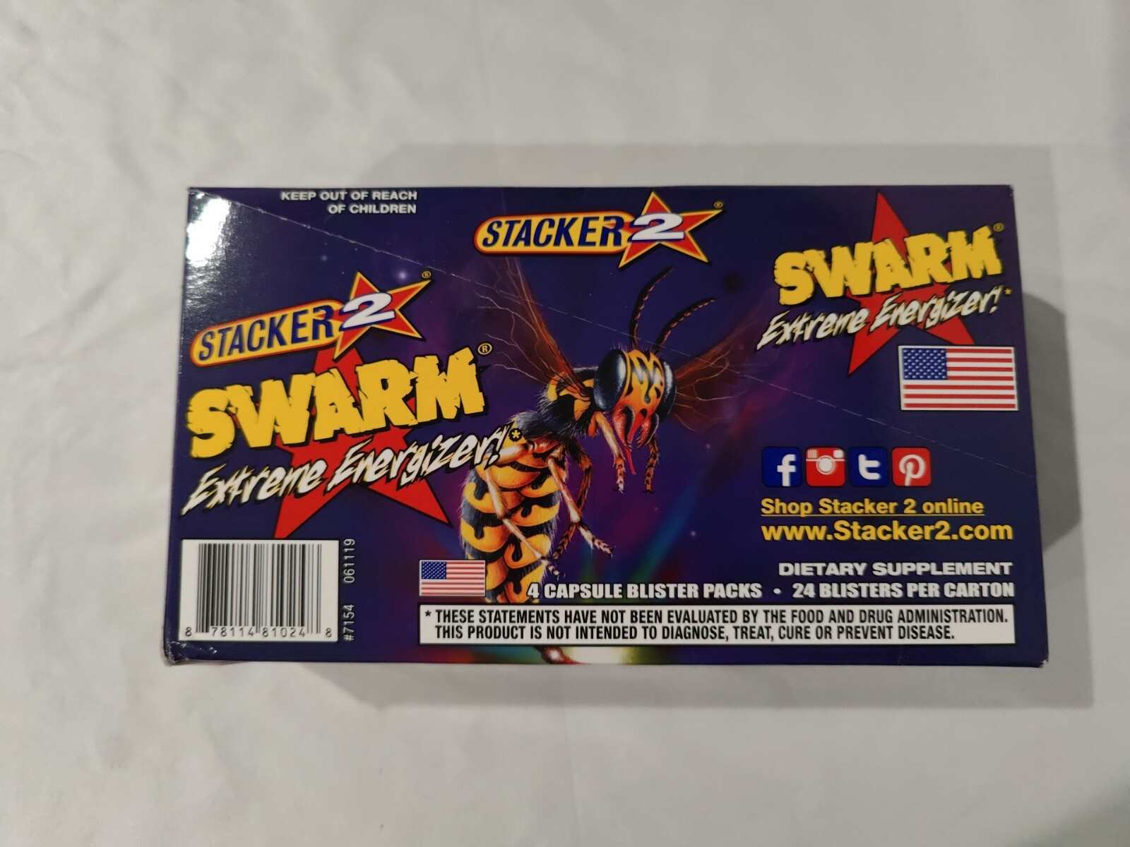 24x Stacker Two Swarm Extreme Energizer Fat Burner 4 Capsule Blister ...