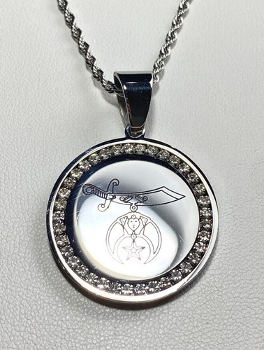 Shriners Masonic Emblem 14k Freemason Coin Silver Pendant Rope Chain ...