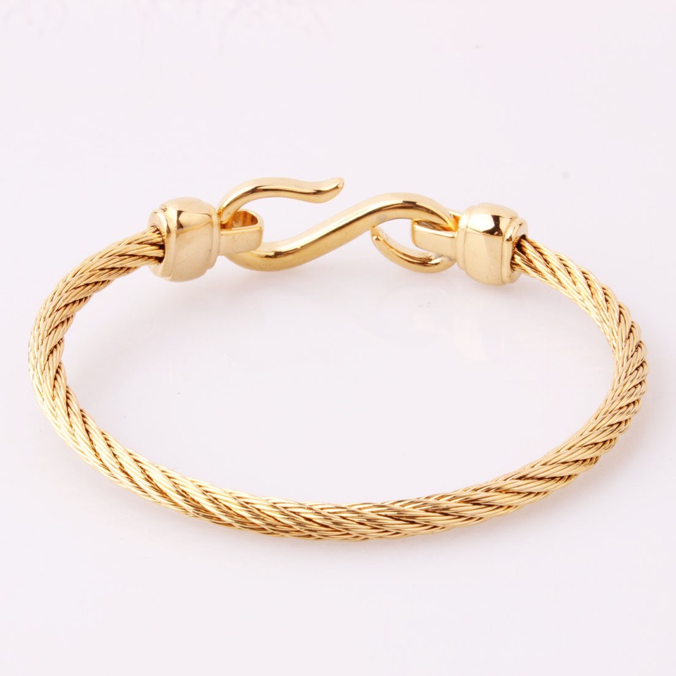 Stainless Steel Gold Tone Distorted Cable Chain Cuff Bangle Womens Mens ...