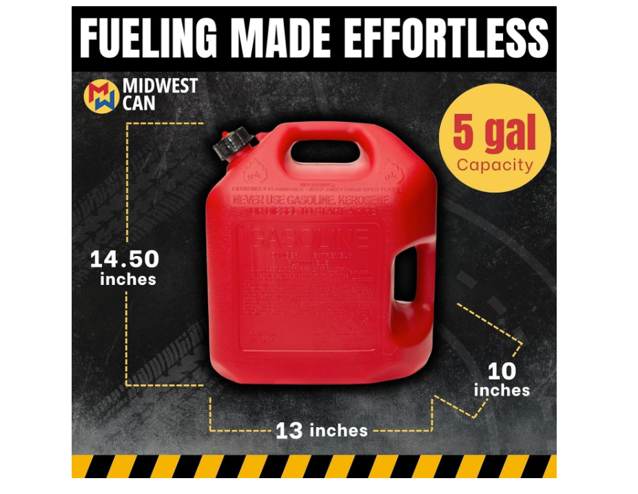 (2 pack) Midwest Can Company, 5 Gallon Capacity Gas Can with Flame ...