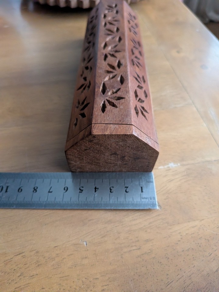 Vintage 19cm wood wooden carved joss stick box incense storage ...