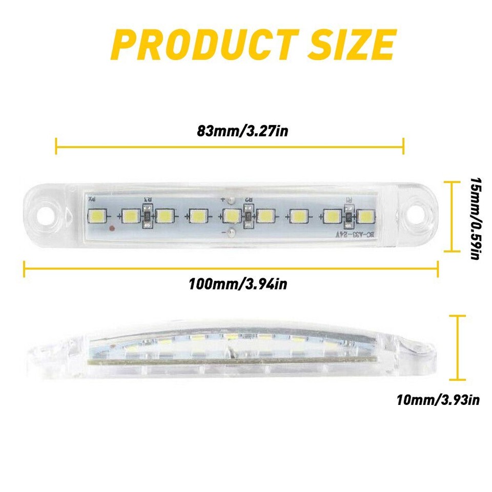 10PCS White LED Side Marker Indicator Light Strip Truck Trailer ...