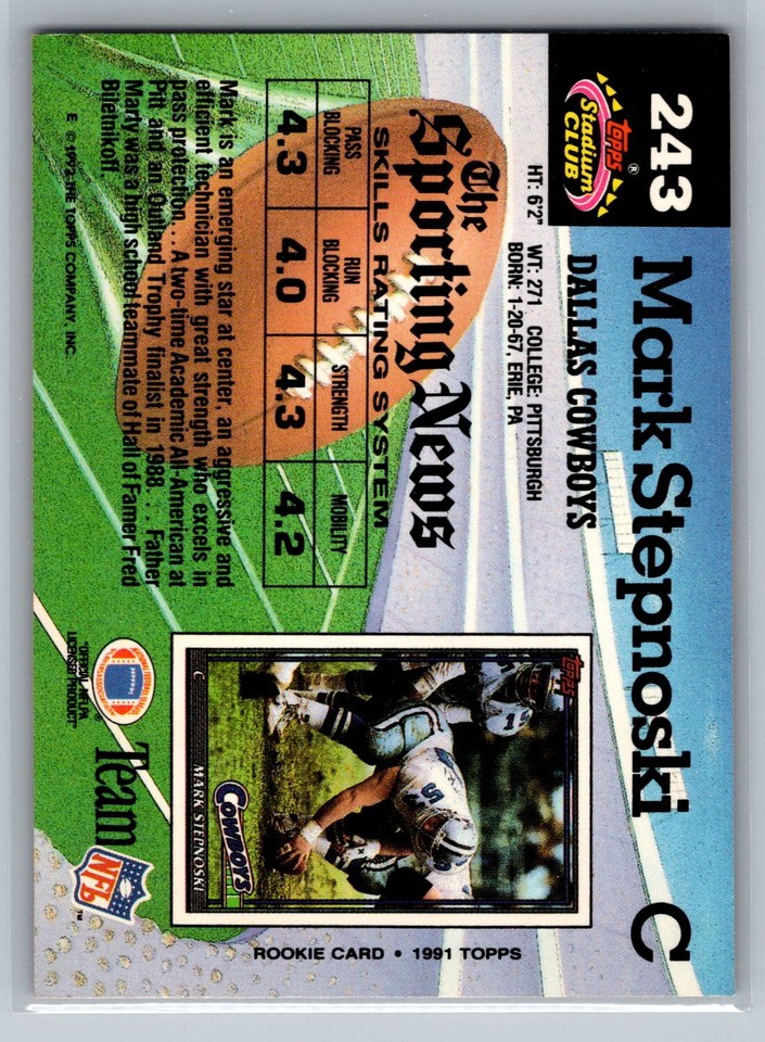 Mark Stepnoski 1992 Stadium Club FOOTBALL #243 Dallas Cowboys | eBay