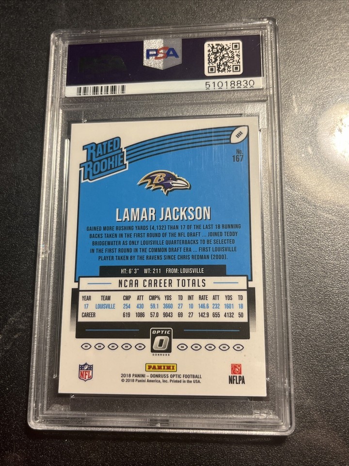 2018 Panini Donruss Optic Lamar Jackson Rated Rookie 167 PSA Mint 9 ...
