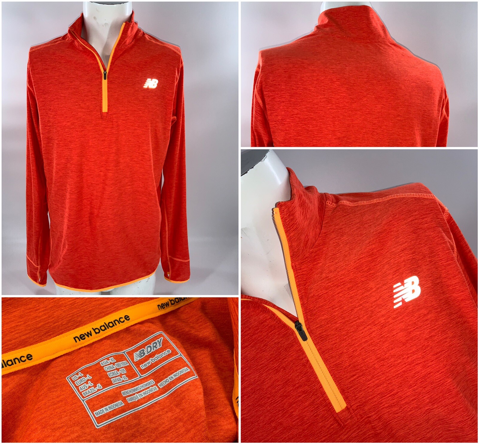 New Balance Running Pullover L Men Orange Poly Spandex 1/4 Zip LNWOT ...