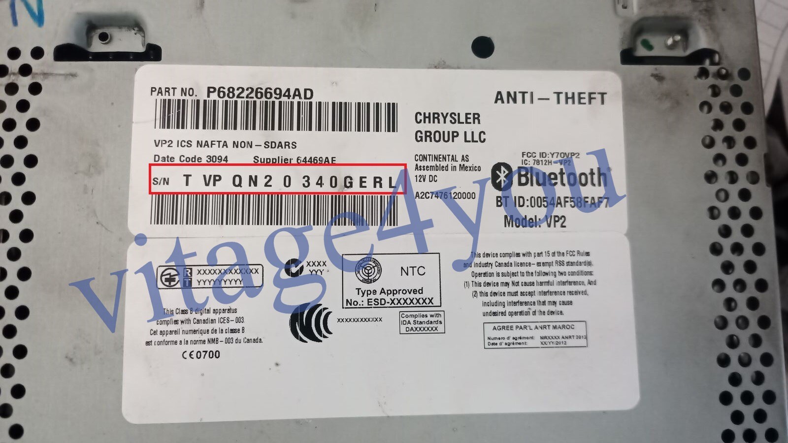 CONTINENTAL MEXICO CAR MAKER, FIAT VP1 VP2 331 312 anti theft radio ...