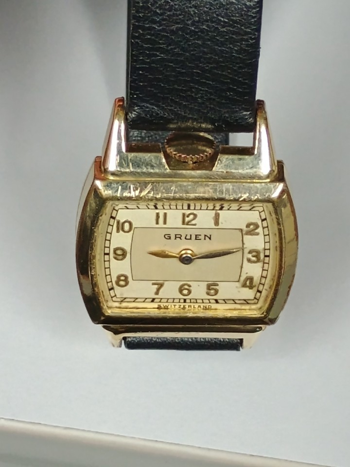 Gruen Men's Vintage Drivers Watch *Ultra Rare* Crown on Top! Solid 14K ...