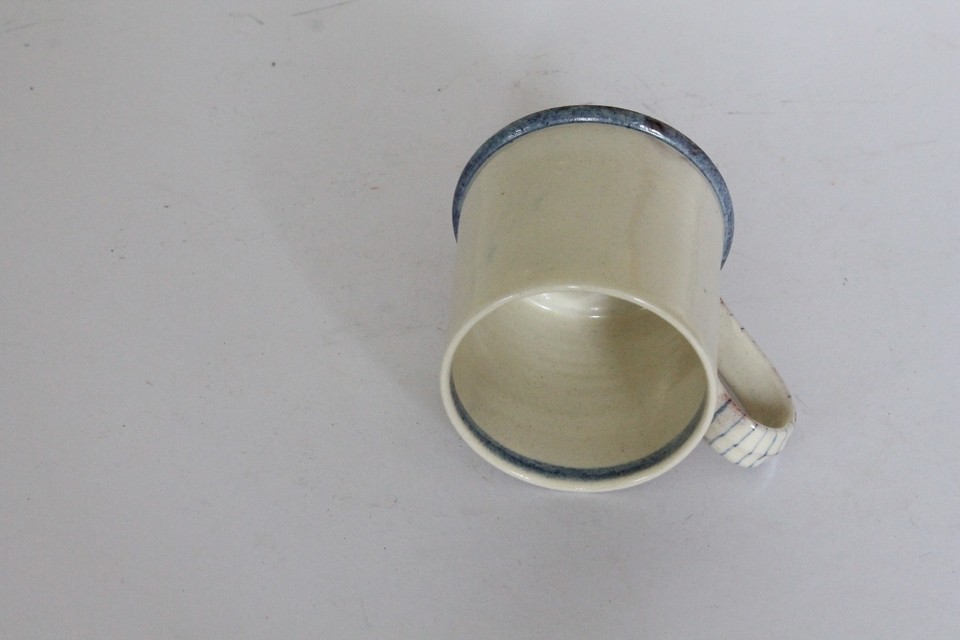 A Judith Rowe Pottery Mug with striped Bird design Made In Hastings ...