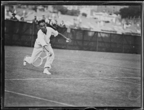 Japanese tennis player Takeichi Harada hitting a low forehand shot- Old ...