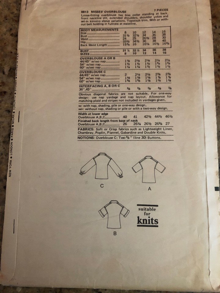🌺 VOGUE #8813 - LADIES ( 3 STYLE ) STAND UP COLLAR PULLOVER SHIRT ...