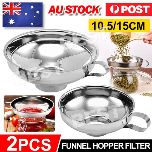 2Pcs Stainless Steel Funnel Hopper Filter Wide Mouth Canning Kitchen ...