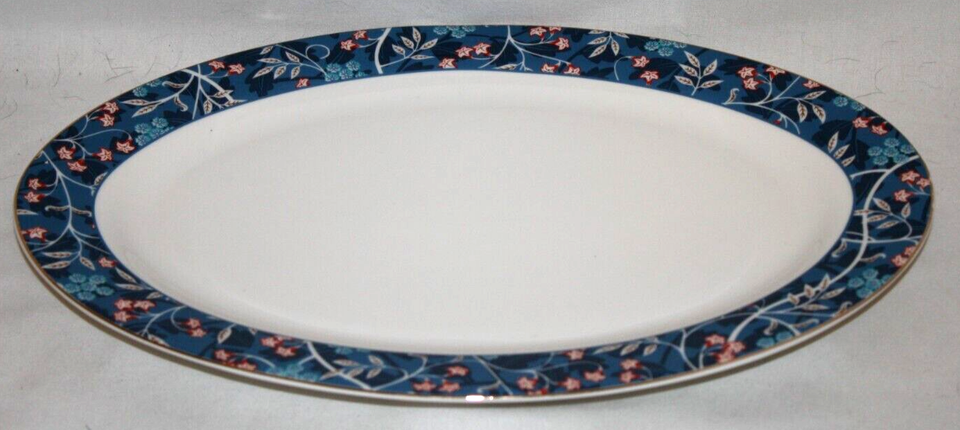 Grace Teaware Teal Blue Floral Fine Porcelain Oval Platter Serving ...