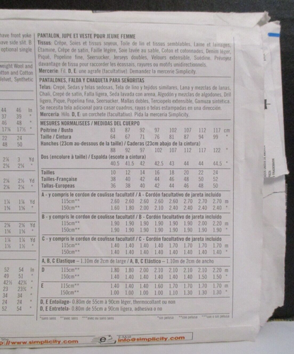 Simplicity Pattern 9159 Misses Pants Skirt Jacket Size NN 10-12-14-16 New Vtg | eBay