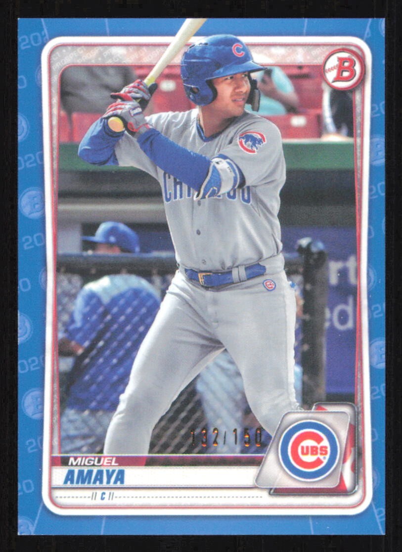 2020 Bowman MIGUEL AMAYA Blue Border Baseball card #/150 CHICAGO CUBS ...