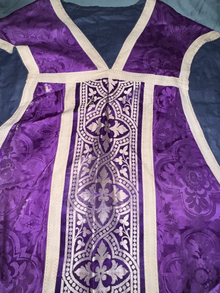 LOT OF 3 OLD ANTIQUE DEACONS DALMATIC & CATHOLIC PRIESTS FIDDLEBACK ...