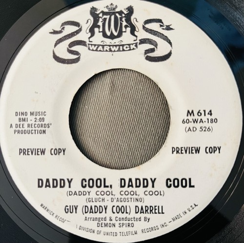 Guy Darrell 1961 Daddy Cool Daddy Cool 45 RPM Vinyl Record mono Promo ...