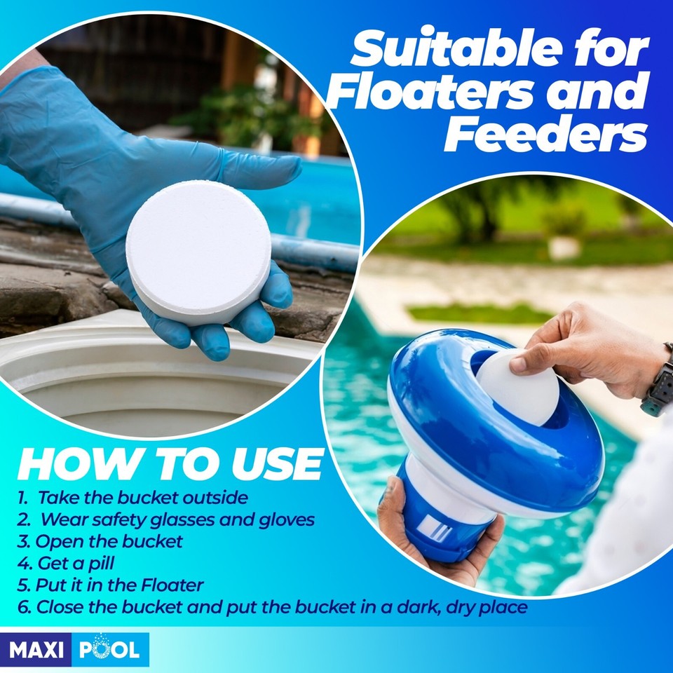 MAXI POOL 3 inch Advanced Stabilized Chlorine Tablets, Long Lasting 5 ...