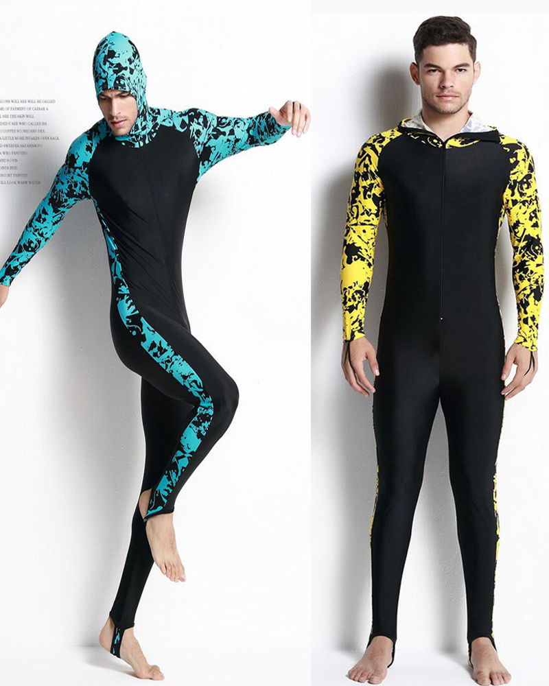 Men One Piece Swimsuit Rash Guards Long Sleeve Diving Suit Jumpsuit ...