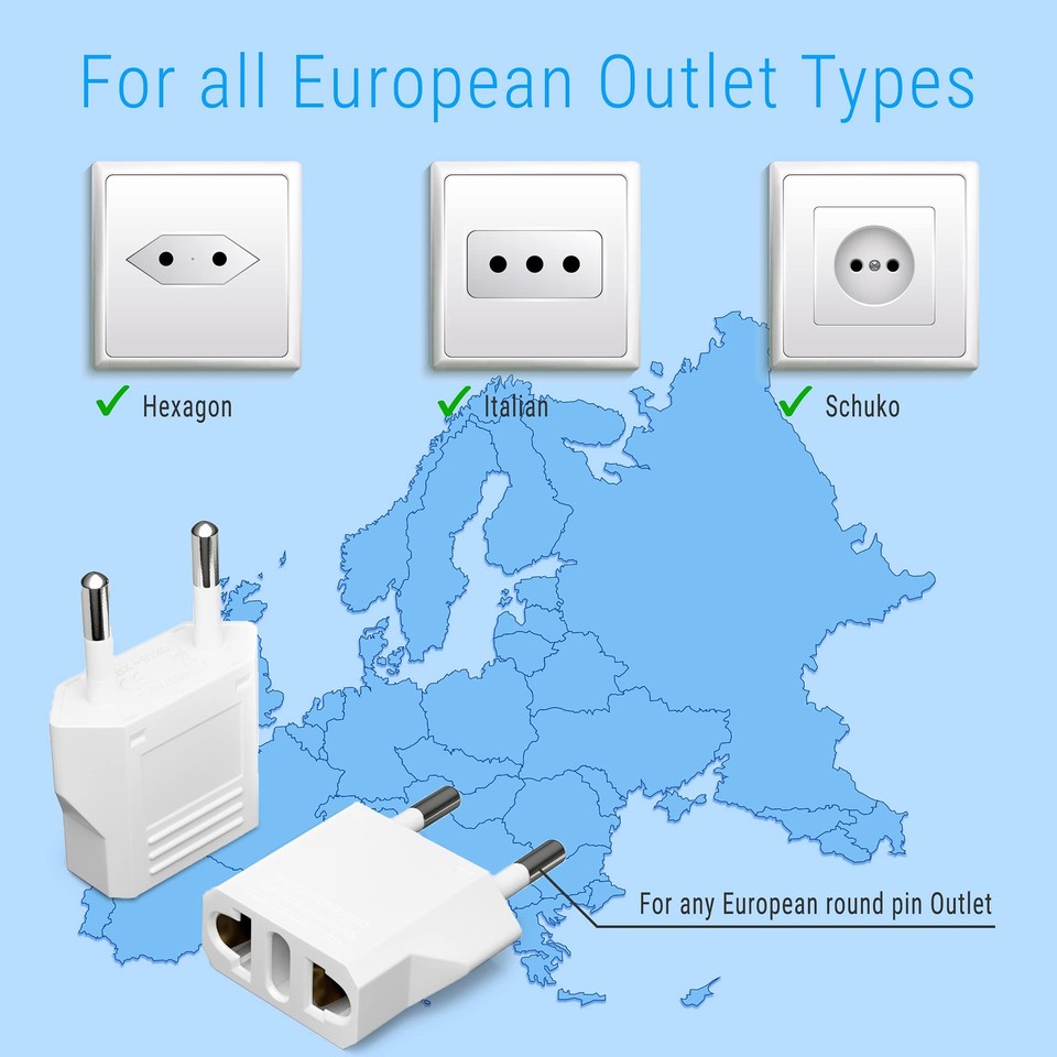 4 Pack European Travel Plug Adapter, US to Europe Adapter Type C Outlet ...