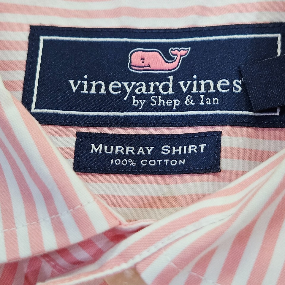 Vineyard Vines Mens Shirt Medium Button Down Pink Stripe Murray Classic ...
