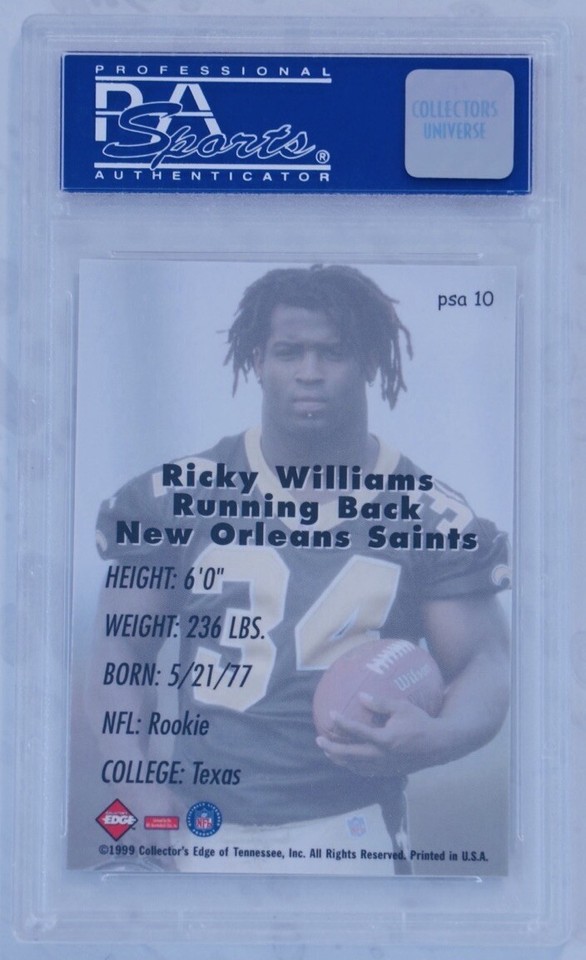 1999 Collector’s Edge Supreme Ricky Williams Rookie RC #10 PSA 10 GEM ...