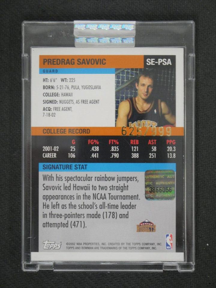 PEDRAG SAVOVIC 2002-03 BOWMAN SIGNATURE EDITION UNCIRCULATED AUTO RELIC ...
