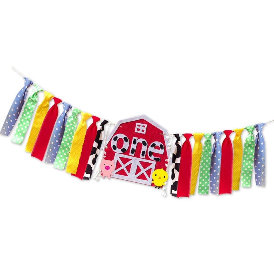 Farm Theme Dining Chair Pull Flag Baby First Birthday Party Banner Baby ...