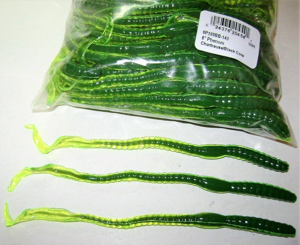 400 MISTER TWISTER 6 INCH PHENOM WORM LURES GRAPE FIRETAIL CHARTREUSE ...