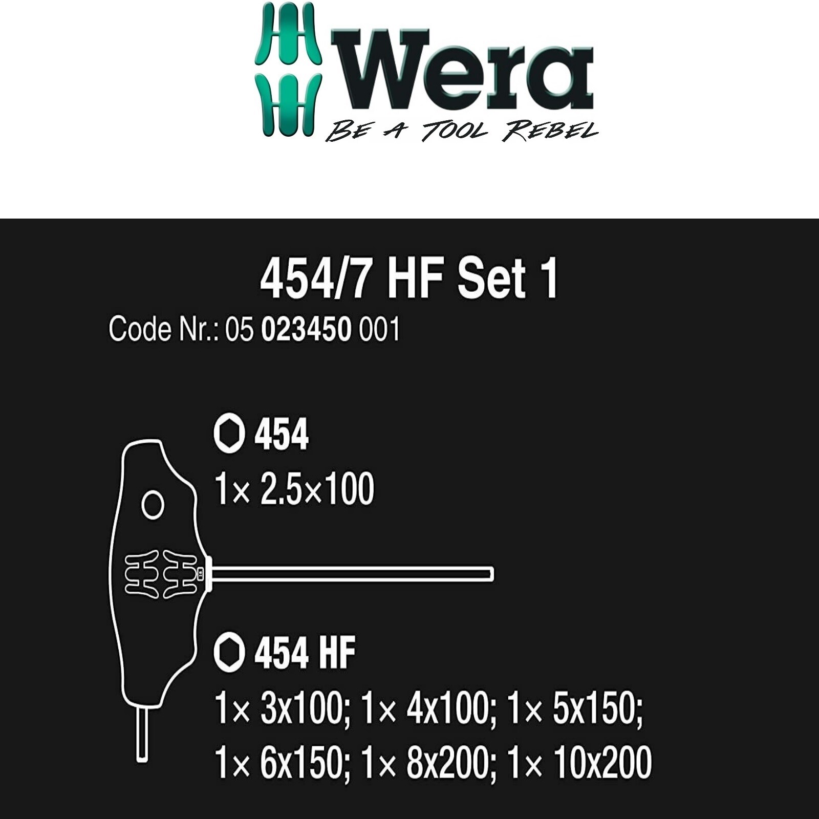 Wera T-Handle Hex Allen Key Set 7 Piece Metric Kit 454/7 HF Hold ...