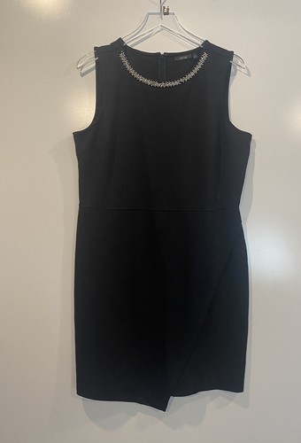 APT 9 Black Jersey Knit Faux Wrap Sheath Dress Rhinestone Beads Womens ...