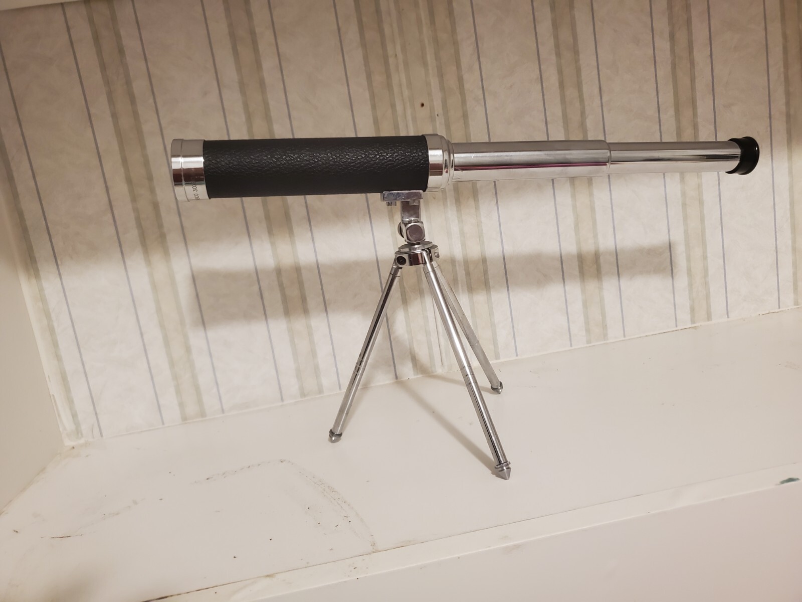 Antique Vintage Monocular Spyglass Chrome + Tripod Stand + Leather ...