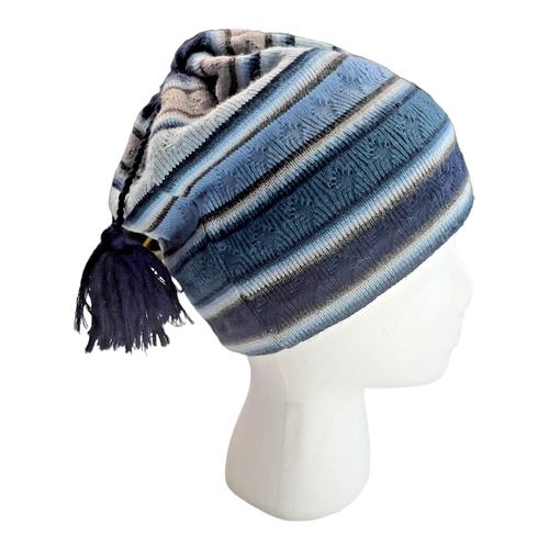 Bula Hat Womens Beanie Cap Polka Dot Ski 100% Wool Blue Striped Tassel ...