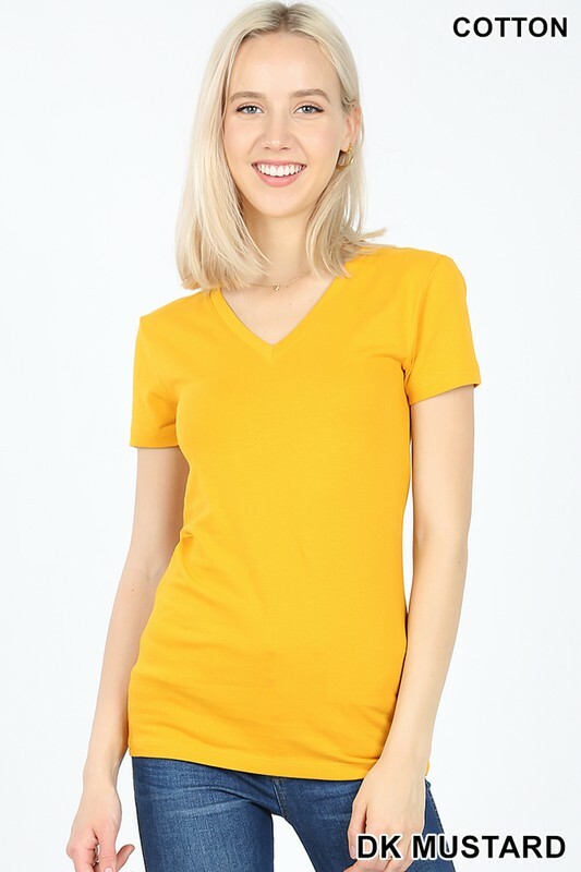 Women's V-NECK Basic Cotton Short Sleeve T-Shirt Soft Stretch Plain Top ...