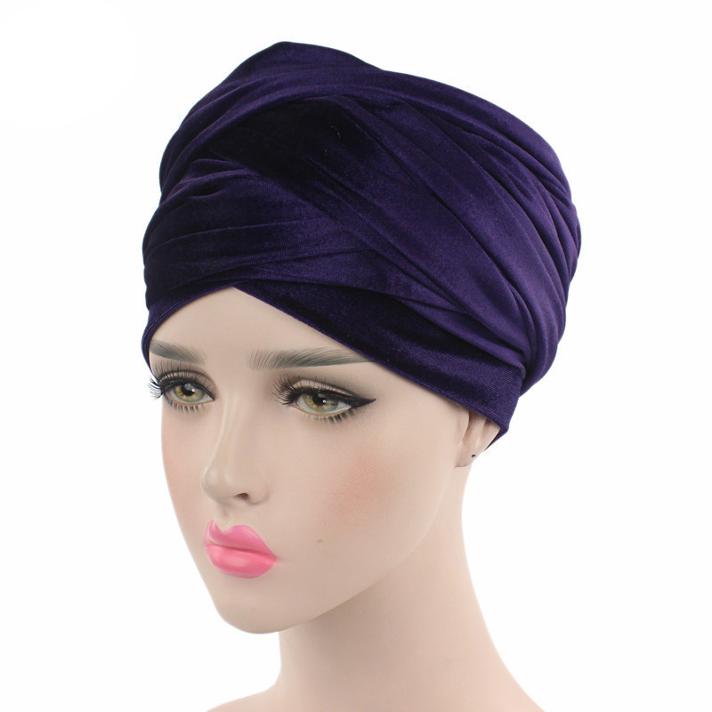 Women Muslim Velvet Long Tail Cap Scarf Head Shawls Warp Scaves Hat ...