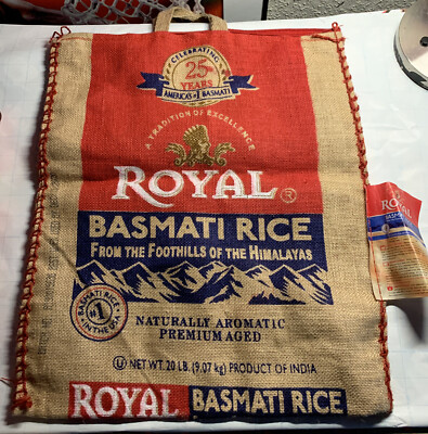 20lb ROYAL BASMATI Rice, Burlap Bag-Bag Only NO RICE w/Handles & Zipper ...