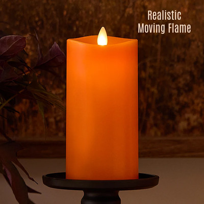 Battery Operated FALL ORANGE MOVING FLICKER FLAME PILLAR CANDLE LED ...