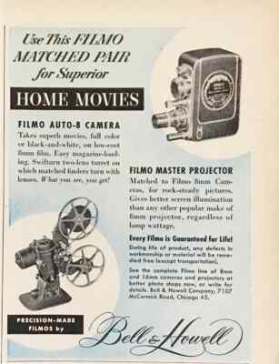 1949 Bell & Howell PRINT AD Filmo Auto-8 Camera and Filmo Master ...