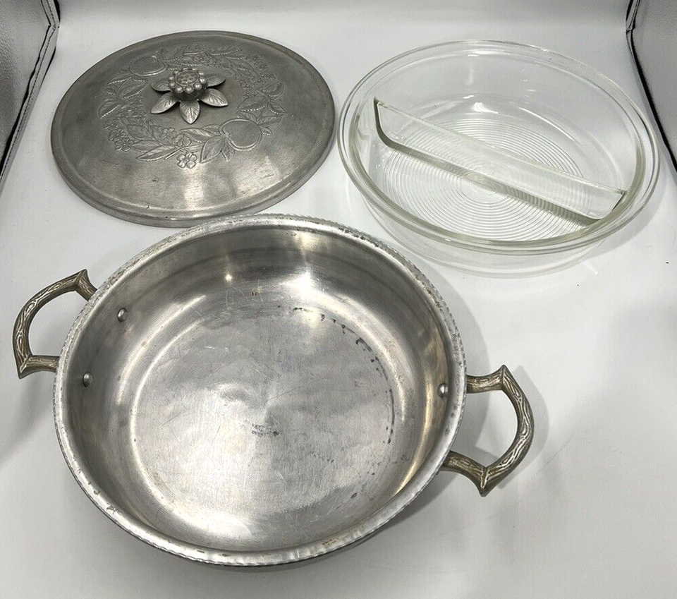 Everlast Hand Forged Aluminum Covered Pyrex Dish DIVIDED 2-Section ...