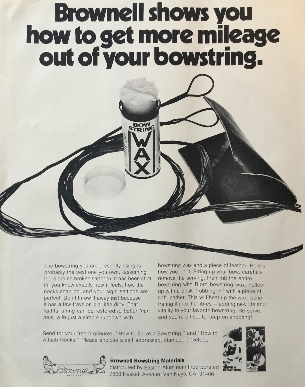 1974 Brownell Bow String Wax Magazine Print Ad Get More Mileage Out Of ...