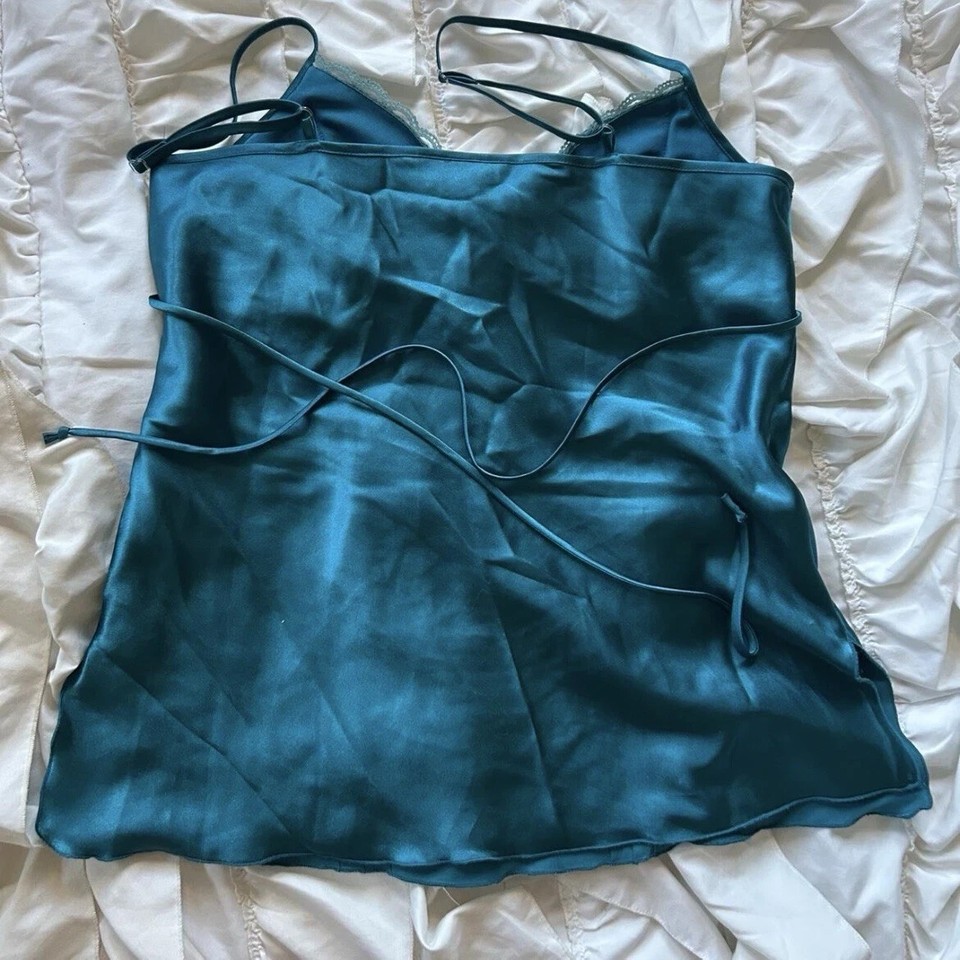 Y2K Vintage Satin Self Esteem Teal Cami Tank Top Tie Back | eBay