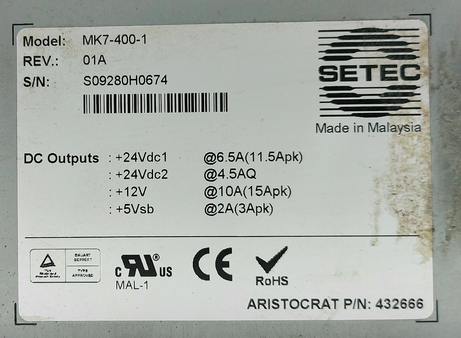 Setec MK7-400-1 Power Supply for sale online | eBay