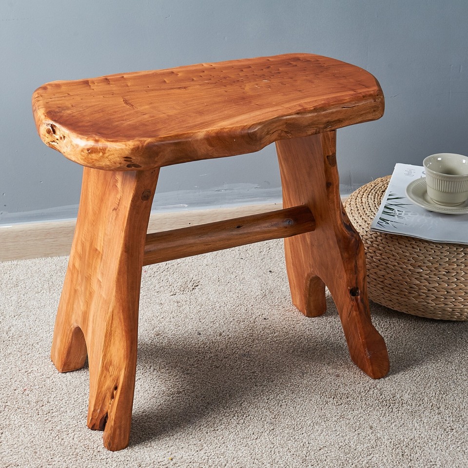 Rustic Natural Edge Cedar Wood Bench Stool End Side Table Unique Accent ...